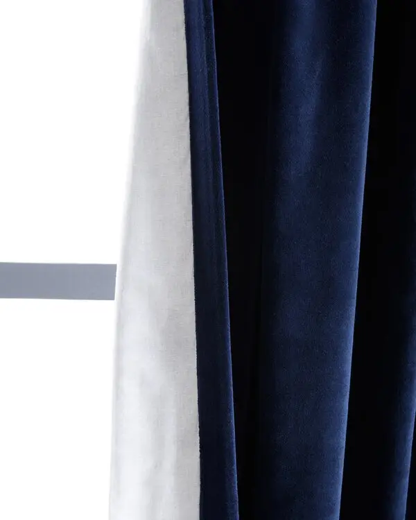 Quince Cotton Velvet Curtain Single Panel - Navy