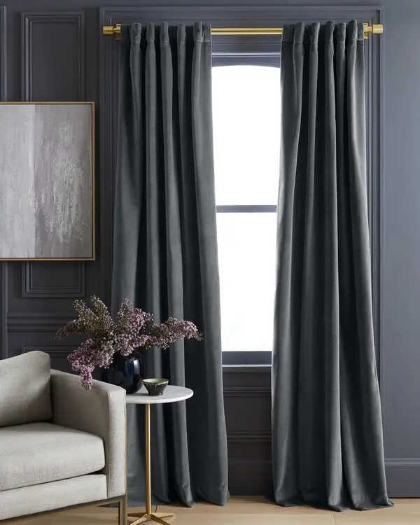 Quince Cotton Velvet Curtain Single Panel - Slate