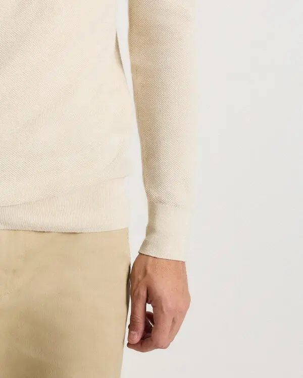 Quince Organic Cotton Piqué Crewneck Sweater - Speckled Beige