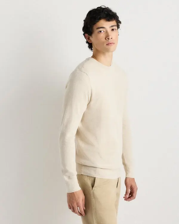 Quince Organic Cotton Piqué Crewneck Sweater - Speckled Beige