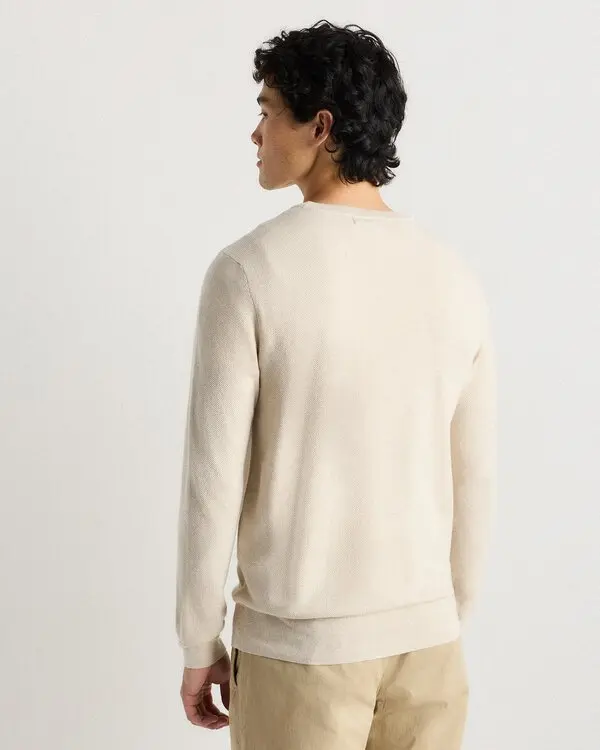 Quince Organic Cotton Piqué Crewneck Sweater - Speckled Beige