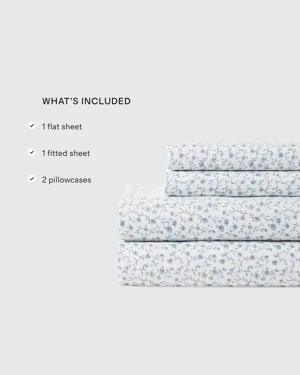 Quince Organic Crisp Percale Sheet Set - Blue Florette