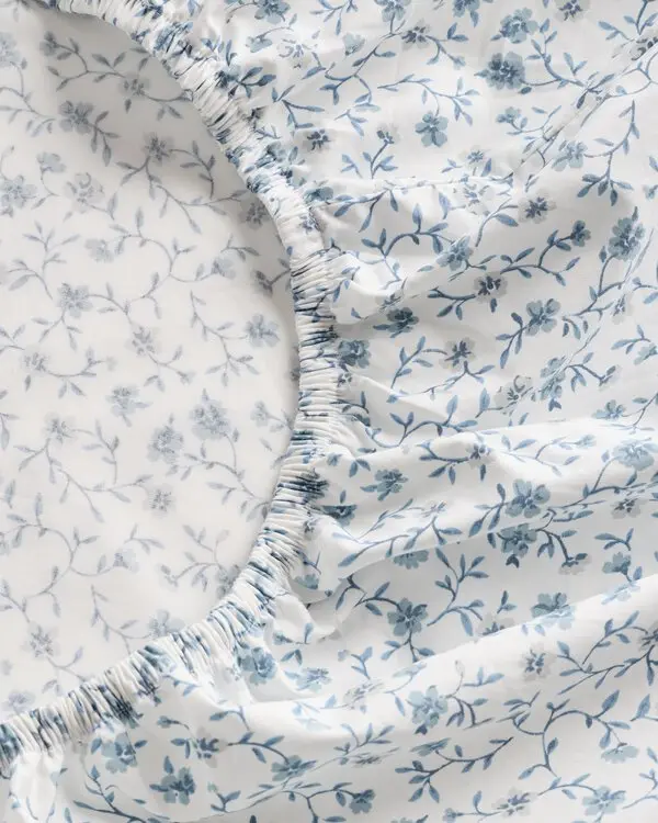 Quince Organic Crisp Percale Sheet Set - Blue Florette