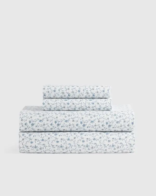 Quince Organic Crisp Percale Sheet Set - Blue Florette