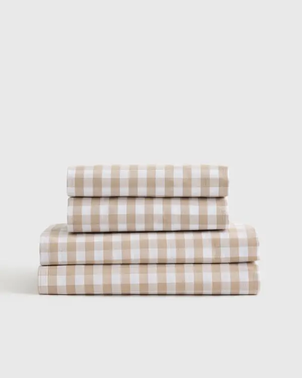 Quince Organic Crisp Percale Sheet Set - Cafe Gingham
