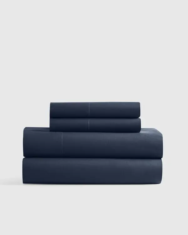 Quince Organic Crisp Percale Sheet Set - Navy