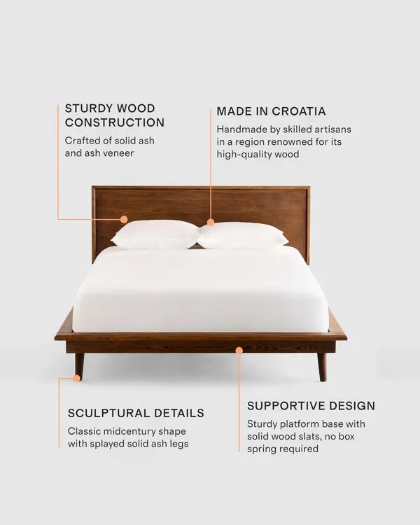 Quince Solid Wood Midcentury Platform Bed