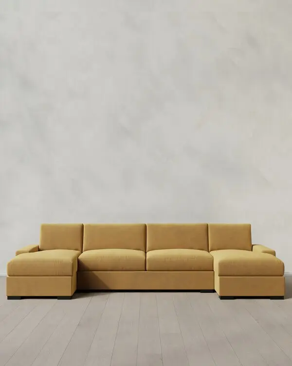 Quince Stillman U Sectional In Performance Velvet - Caramel