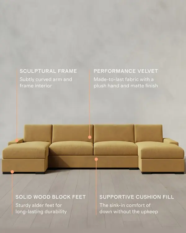 Quince Stillman U Sectional In Performance Velvet - Caramel