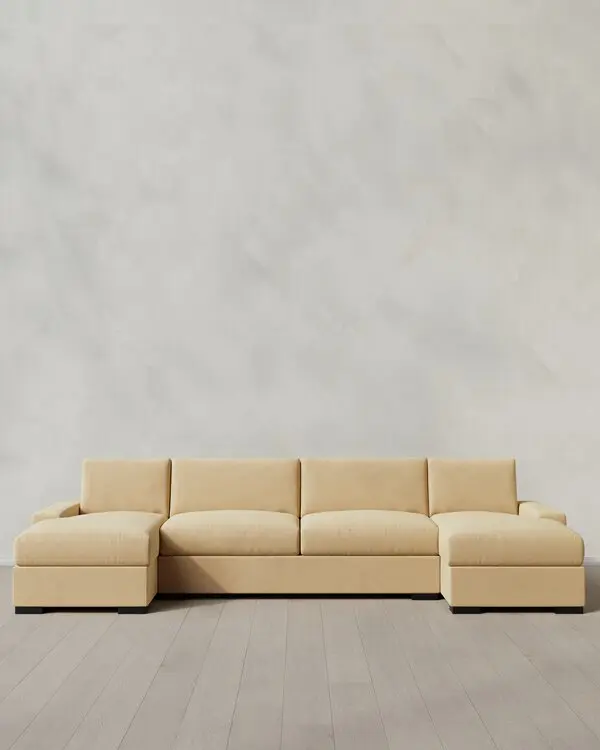 Quince Stillman U Sectional In Performance Velvet - Linen