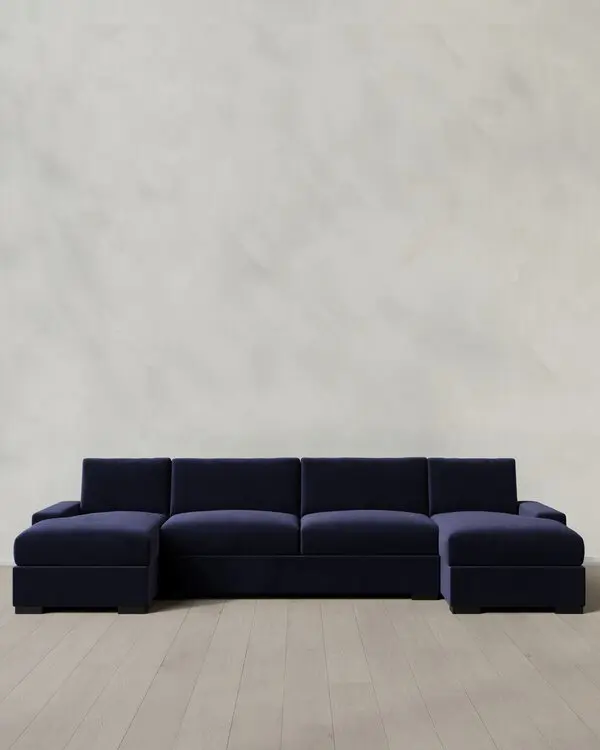 Quince Stillman U Sectional In Performance Velvet - Midnight