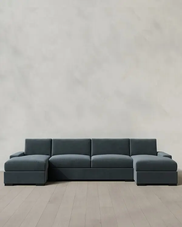 Quince Stillman U Sectional In Performance Velvet - Pine