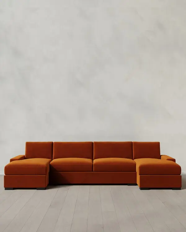 Quince Stillman U Sectional In Performance Velvet - Rust