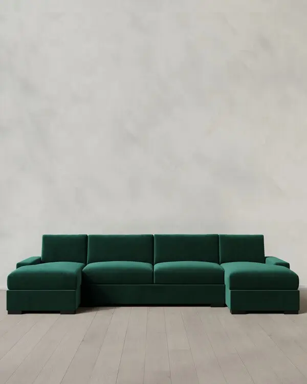 Quince Stillman U Sectional In Performance Velvet - Spruce