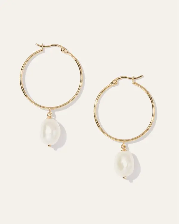 Quince Organic Freshwater Cultured Pearl Hoop Earrings - Gold Vermeil
