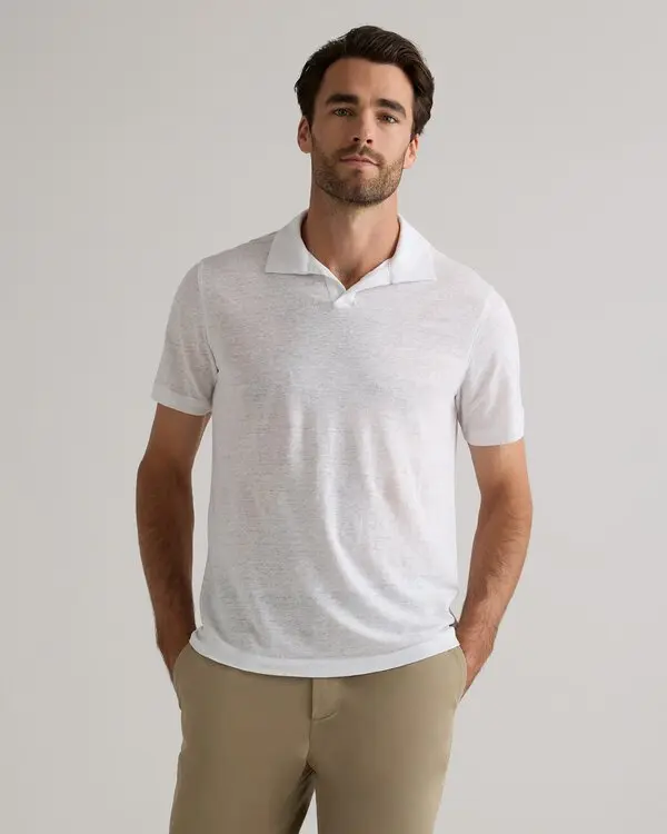 Quince 100% European Linen Jersey Polo - White