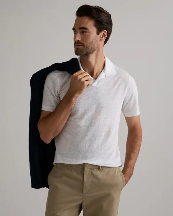 Quince 100% European Linen Jersey Polo - White