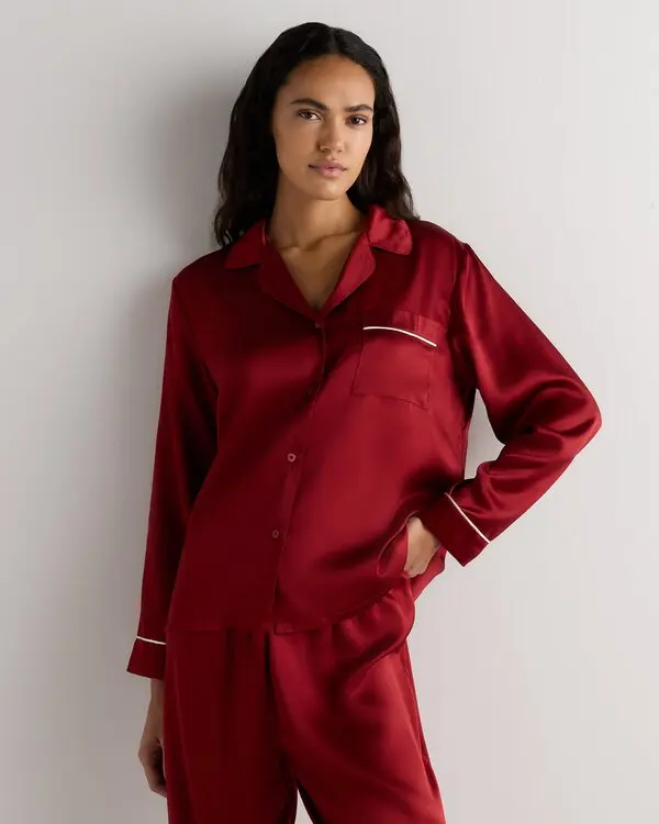 Quince Satin Pajama Long Sleeve Top - Clay Red
