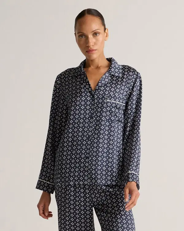 Quince Satin Pajama Long Sleeve Top - Tiny Diamonds