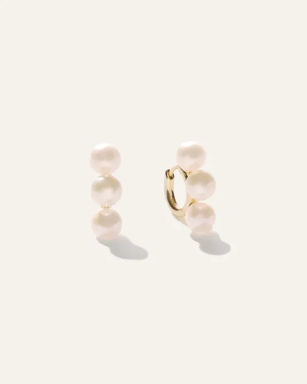 Quince Triple Freshwater Pearl Hoop Earrings - Gold Vermeil