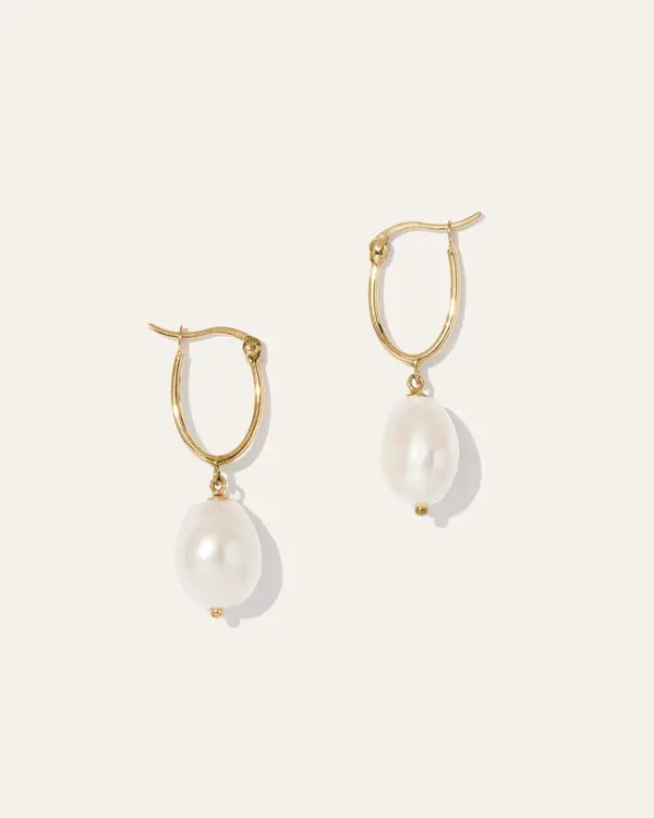 Quince Organic Freshwater Cultured Pearl Hoop Earrings - Gold Vermeil