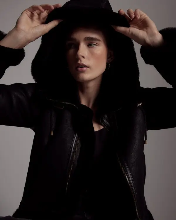 Quince Shearling Cold Weather Bomber Jacket - Black