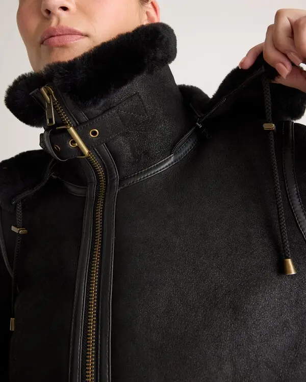 Quince Shearling Cold Weather Bomber Jacket - Black