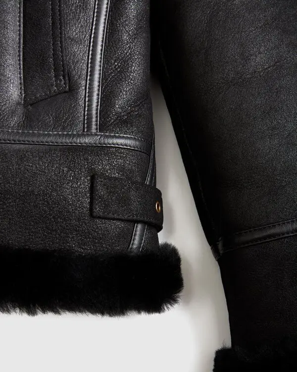 Quince Shearling Cold Weather Bomber Jacket - Black