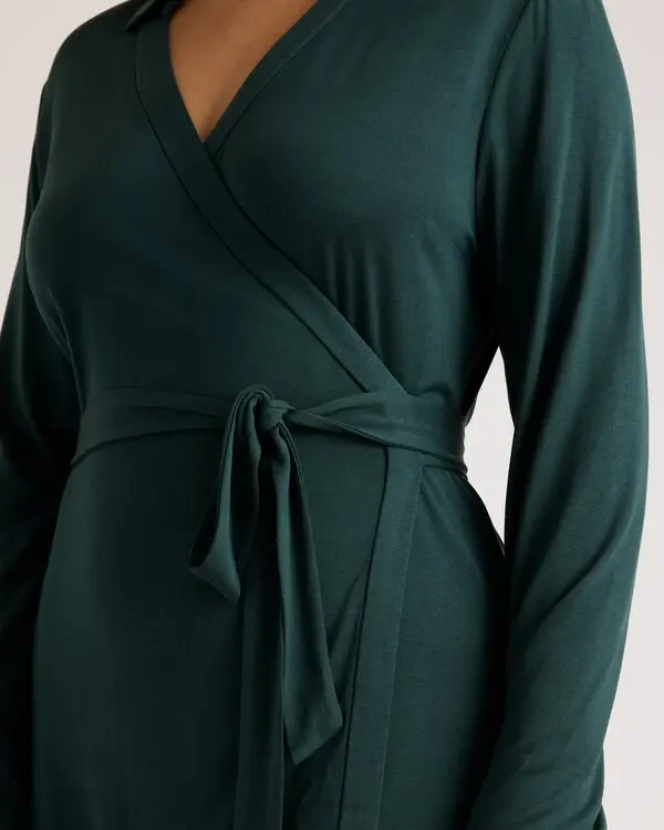 Quince 100% Silk Jersey Midi Wrap Dress - Evergreen