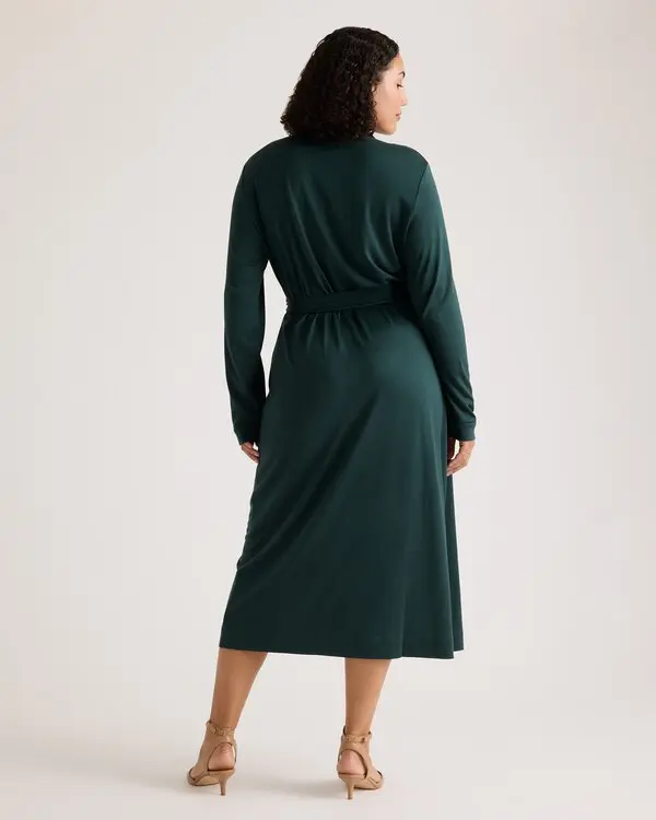 Quince 100% Silk Jersey Midi Wrap Dress - Evergreen