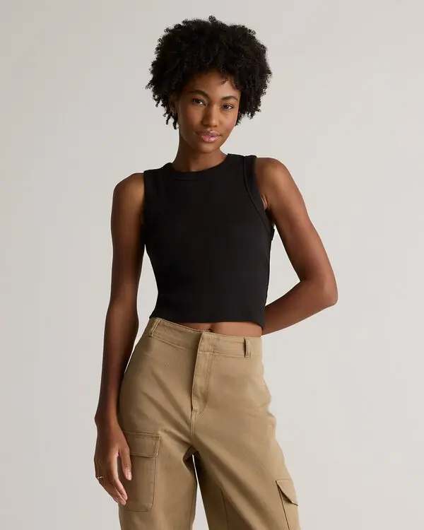 Quince Micro-rib Cropped Cutaway Tank Top - Black