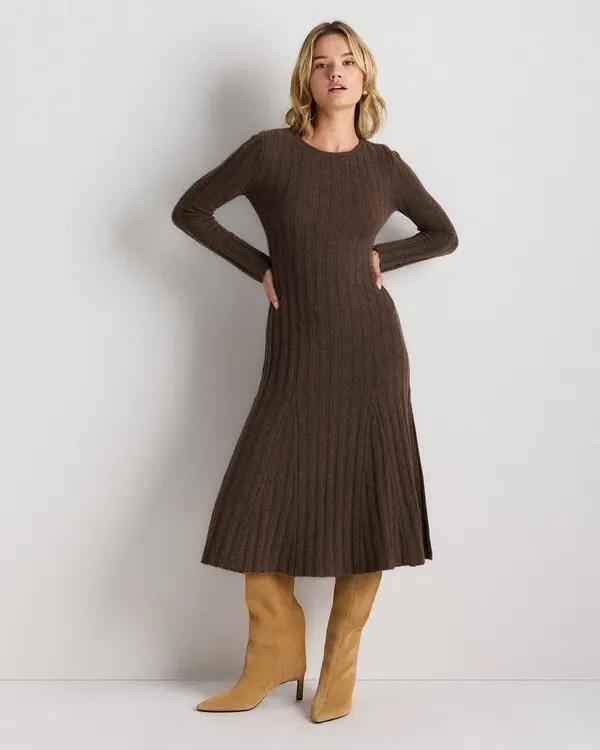 Quince Mongolian Cashmere Wide-rib Midi Dress - Brown