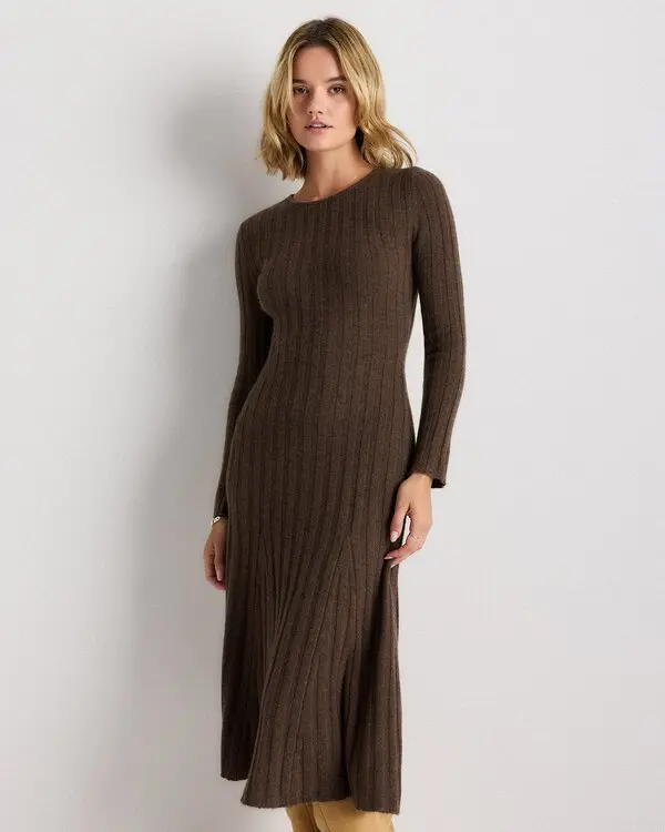 Quince Mongolian Cashmere Wide-rib Midi Dress - Brown
