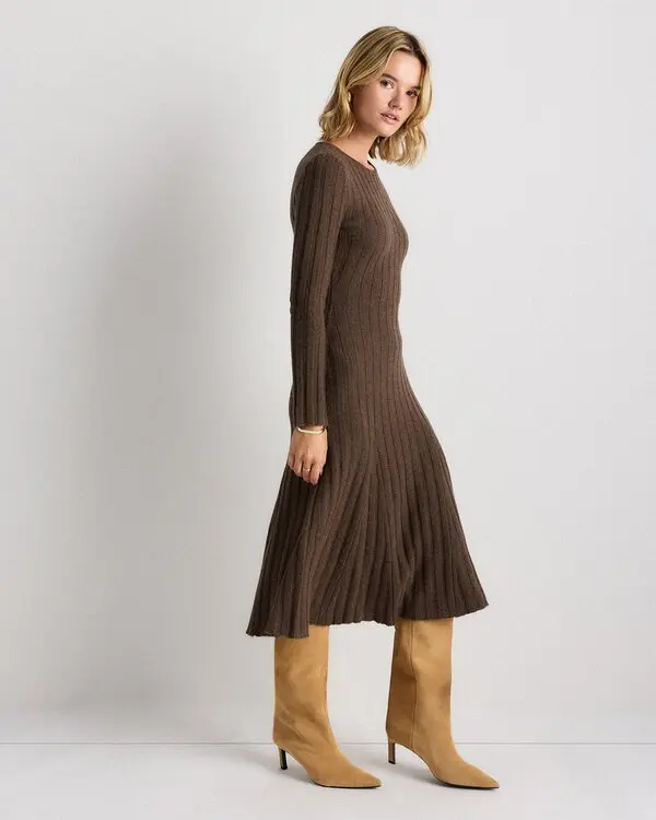 Quince Mongolian Cashmere Wide-rib Midi Dress - Brown
