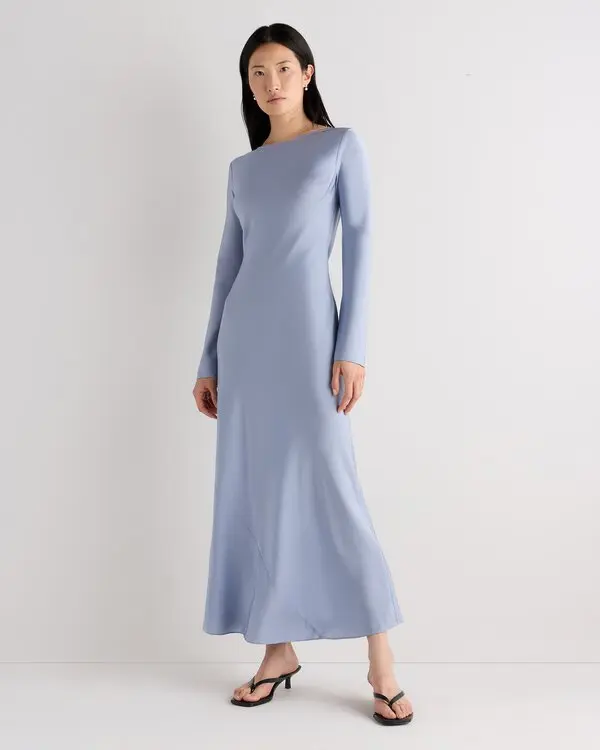 Quince Washable Stretch Silk Maxi Dress - Horizon Blue