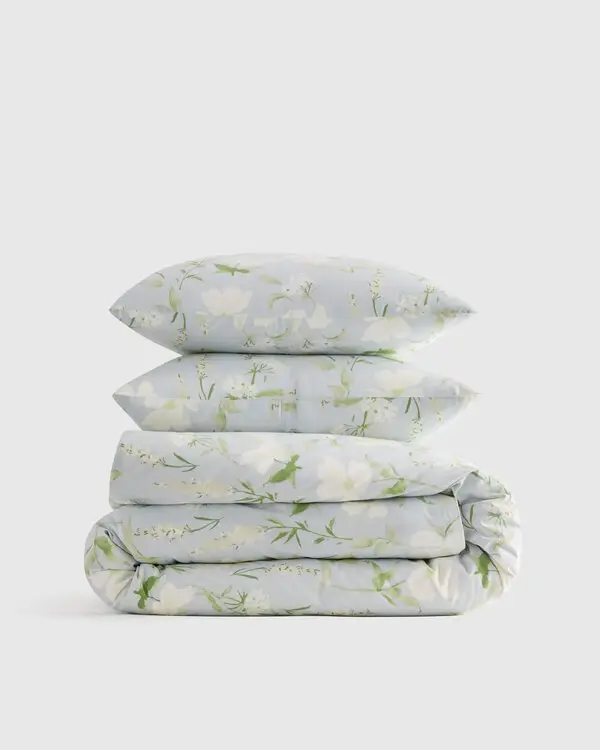 Quince Classic Organic Percale Duvet Cover Set - Blue Garden
