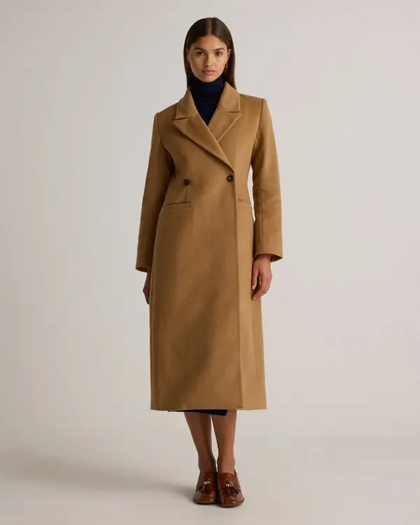 Quince Italian Wool Tailored Long Coat - Caramel