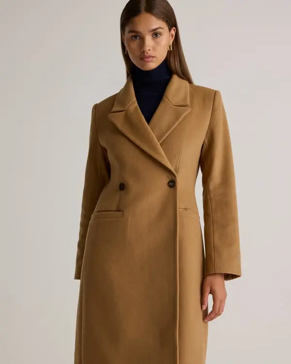 Quince Italian Wool Tailored Long Coat - Caramel