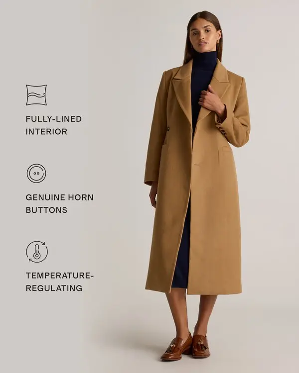 Quince Italian Wool Tailored Long Coat - Caramel