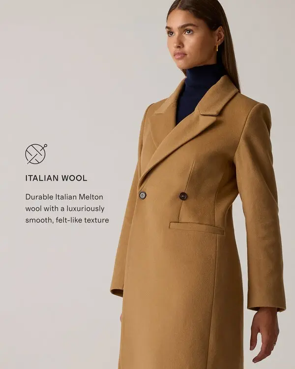 Quince Italian Wool Tailored Long Coat - Caramel