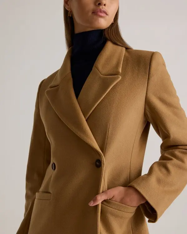 Quince Italian Wool Tailored Long Coat - Caramel