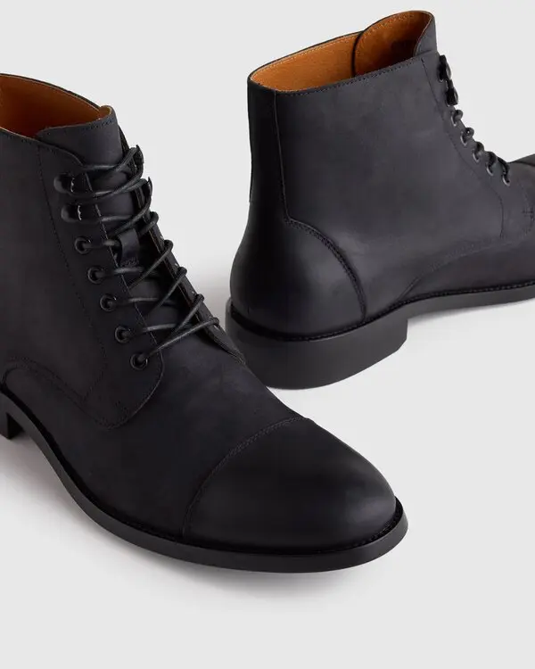 Quince Crafted Leather Cap-toe Lace-up Boots - Matte Black