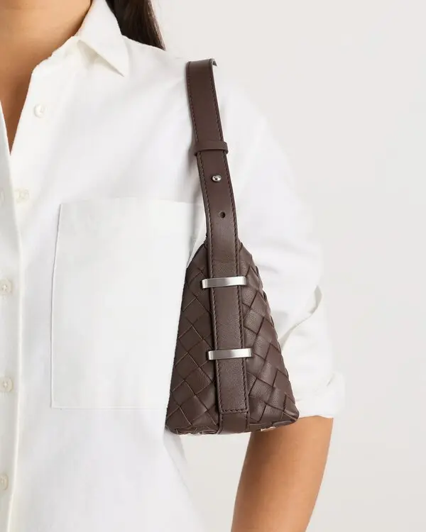 Quince Italian Leather Handwoven Mini Bag - Dark Brown