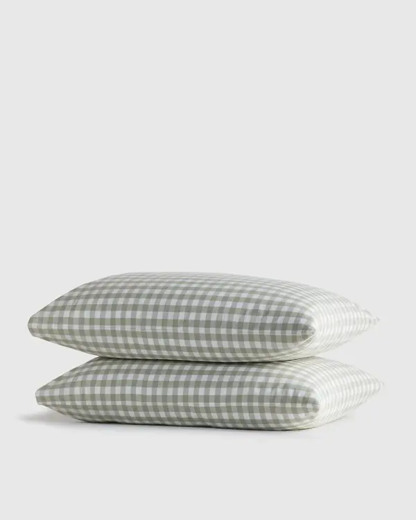 Quince Organic Crisp Percale Pillowcase Set - Willowleaf Gingham