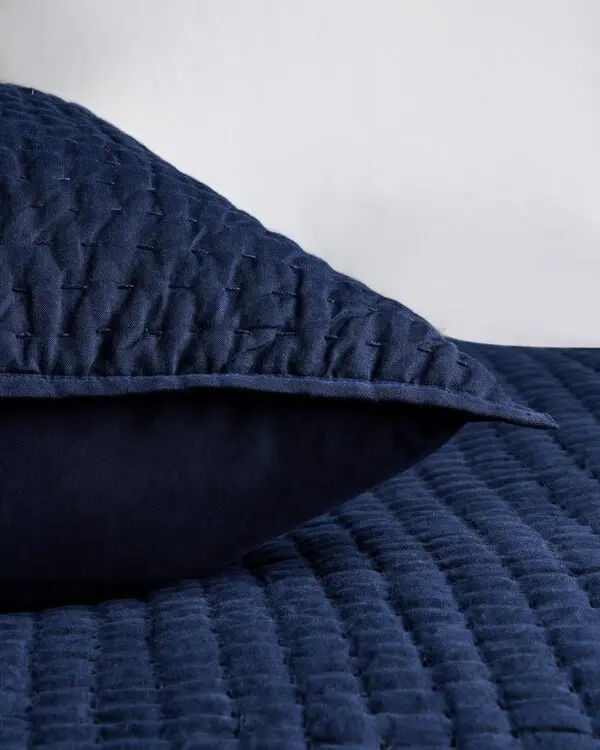 Quince European Linen Cotton Stitch Quilted Sham - Navy