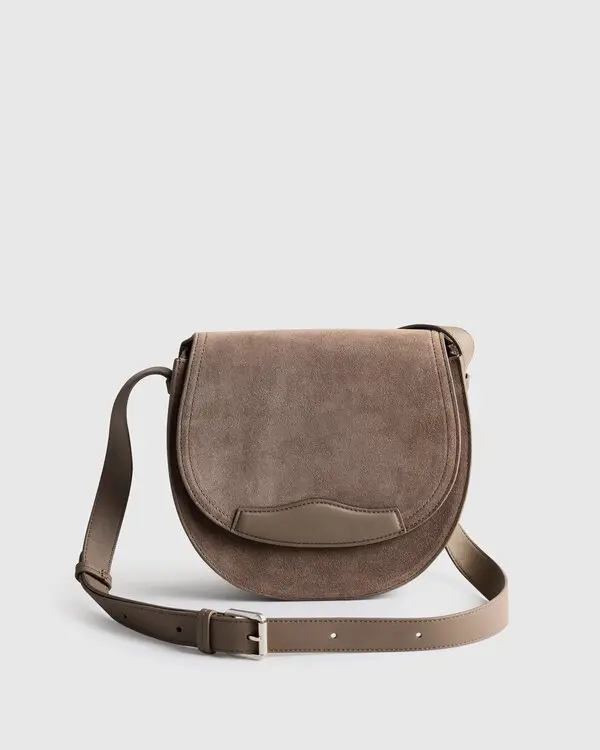 Quince Italian Suede Saddle Crossbody Bag - Pebble