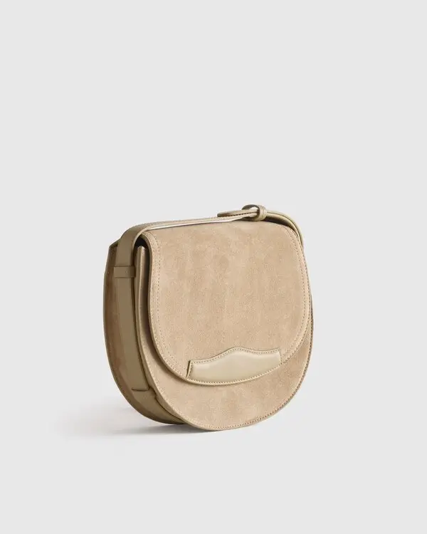 Quince Italian Suede Saddle Crossbody Bag - Sand