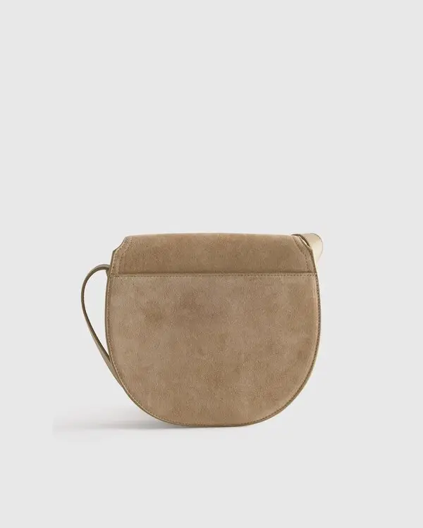 Quince Italian Suede Saddle Crossbody Bag - Sand