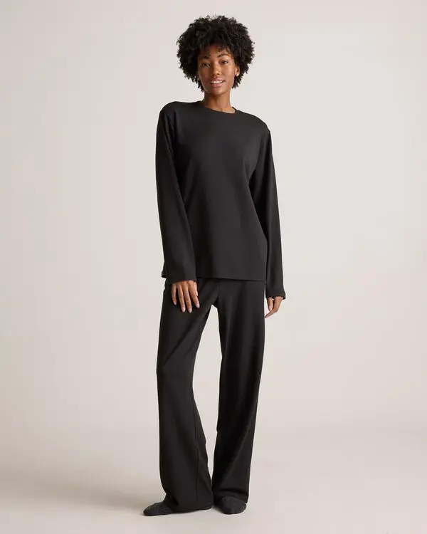Quince Dream Lounge Oversized Long Sleeve Pajama Set - Bold Black