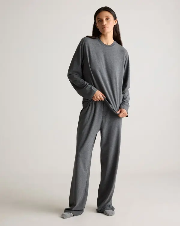 Quince Dream Lounge Oversized Long Sleeve Pajama Set - Heather Charcoal Grey